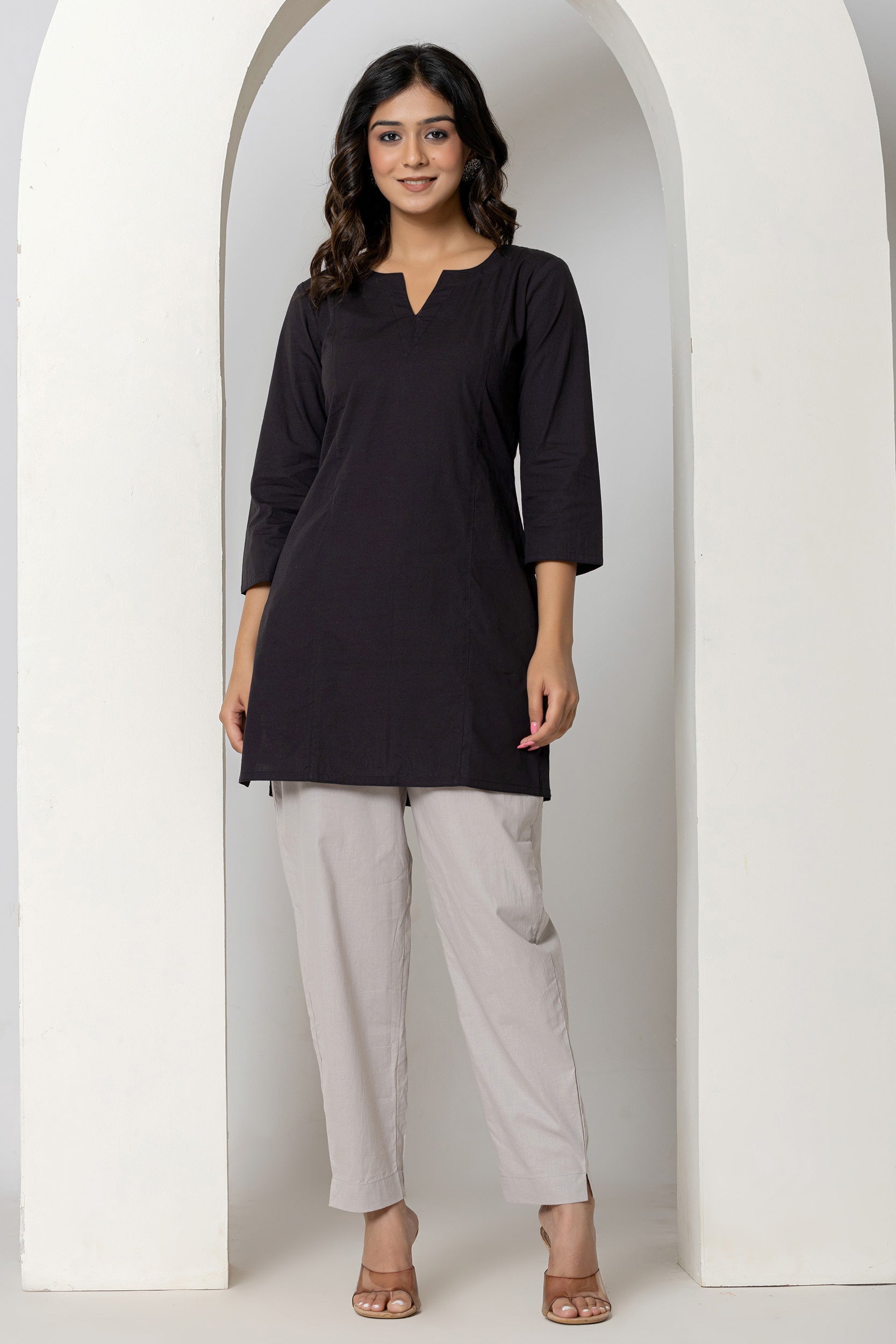 Dull Grey Cotton Narrow Pants