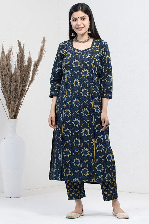 Deep Blue Cotton Straight Kurta