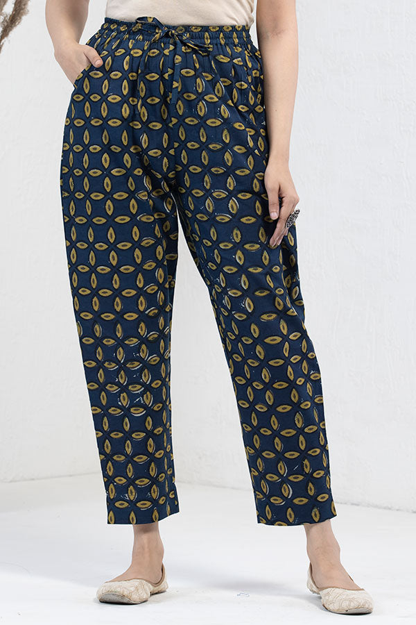 Deep Blue Cotton Narrow Pants