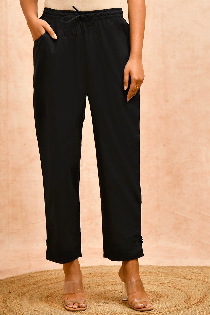 Black Cotton Narrow Pants